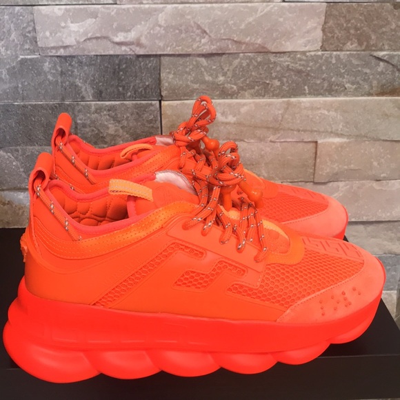 Versace | Shoes | Versace Mens Orange Chain Reaction Sneakers | Poshmark